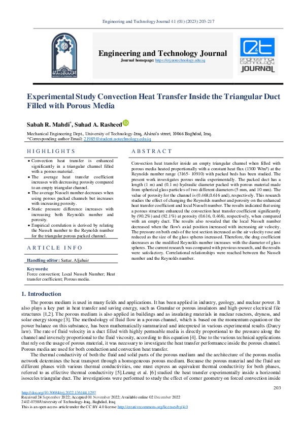 (PDF) Experimental Study Convection Heat Transfer Inside the Triangular ...