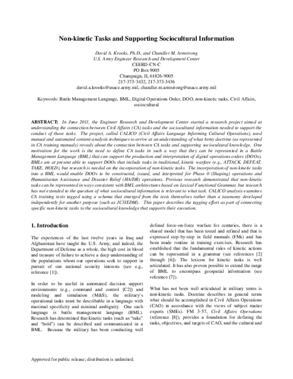 (PDF) Non-kinetic Tasks and Supporting Sociocultural Information