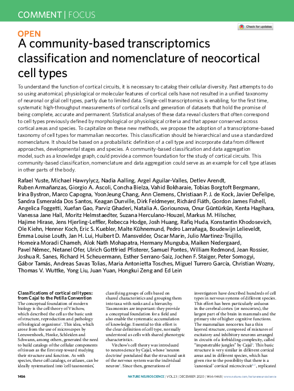 (PDF) A community-based transcriptomics classification and nomenclature of neocortical cell types