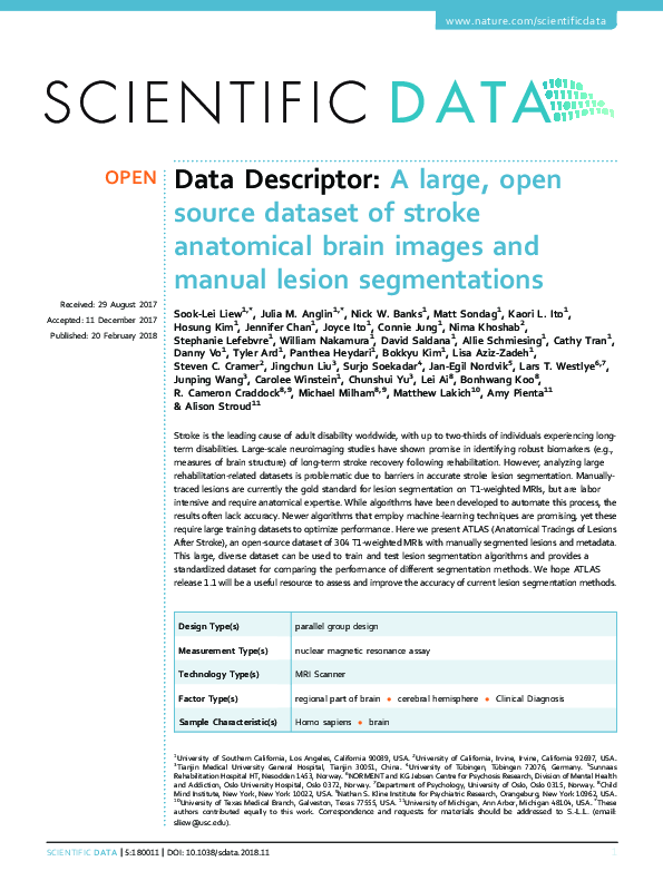 (PDF) The Anatomical Tracings of Lesions After Stroke (ATLAS) Dataset ...