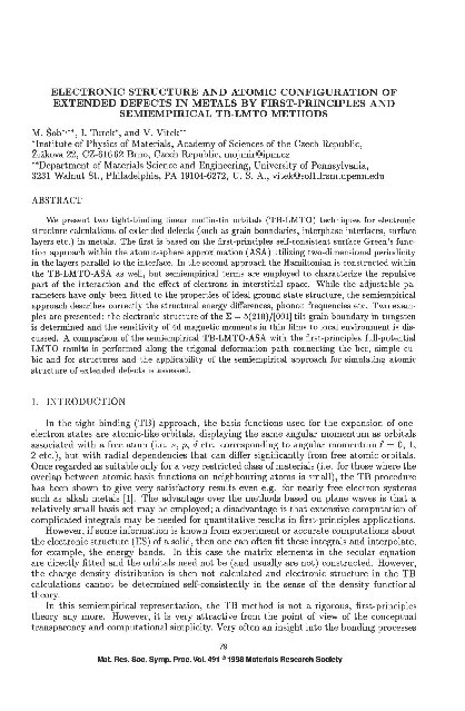 (PDF) Electronic Structure and Atomic Configuration of Extended Defects in Metals by First ...