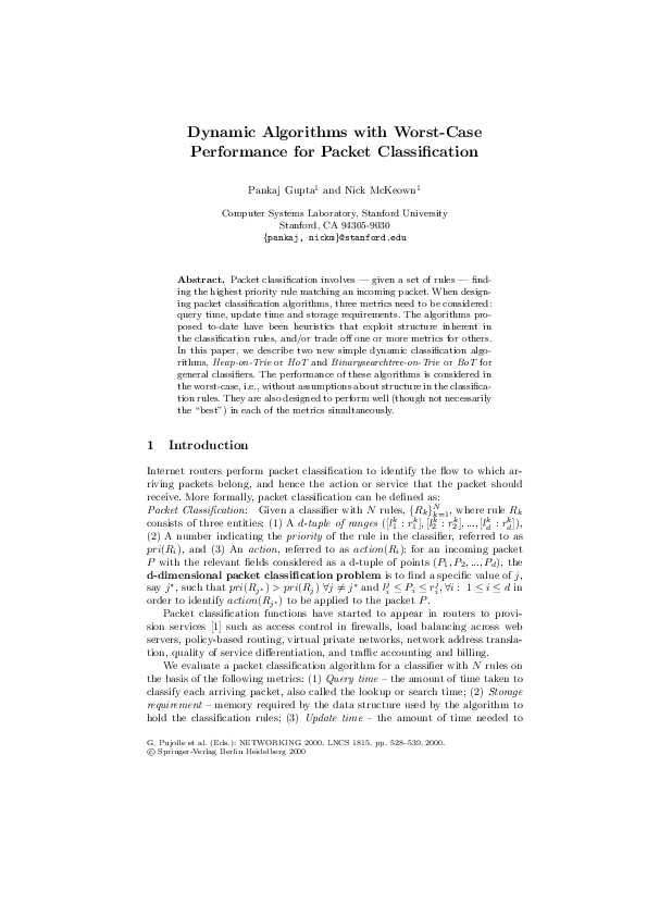 Pdf Dynamic Algorithms With Worst Case Performance For Packet