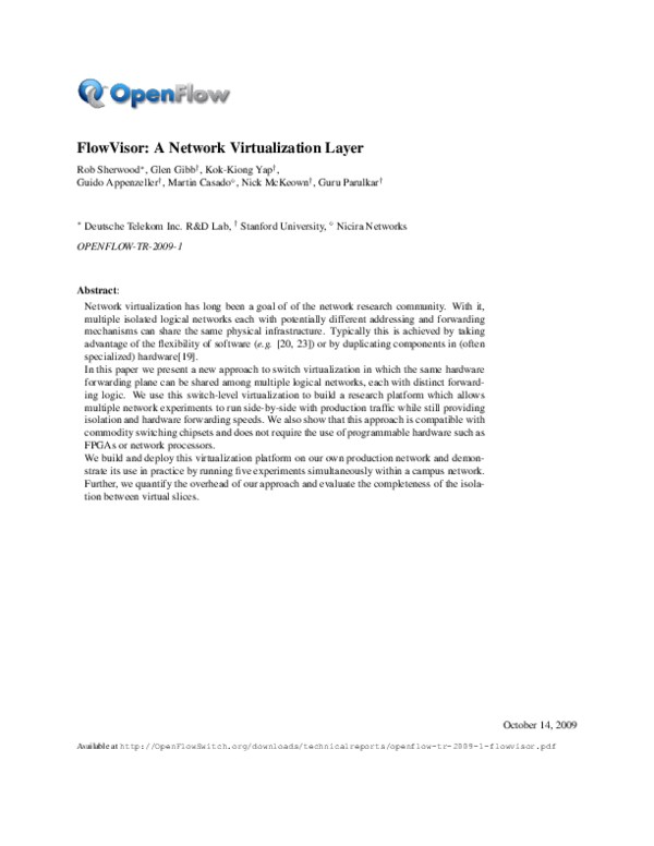 (PDF) Flowvisor: A network virtualization layer