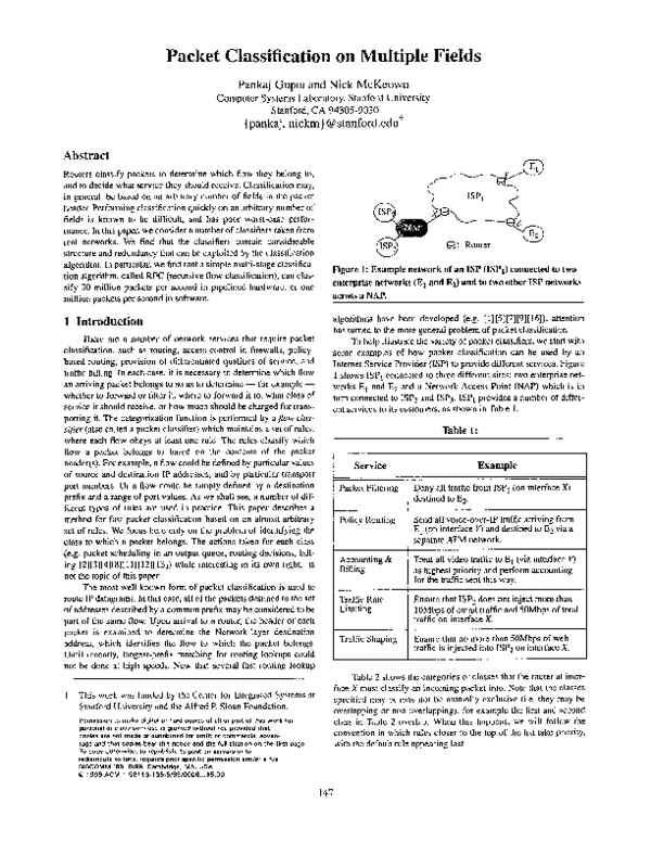(PDF) Packet classification on multiple fields