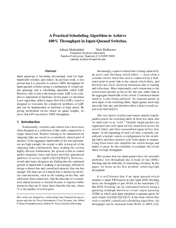 (PDF) A practical scheduling algorithm to achieve 100% throughput in input-queued switches