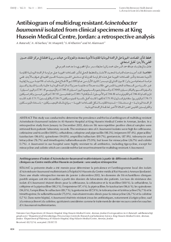 (PDF) Antibiogram of multidrug resistant Acinetobacter baumannii ...