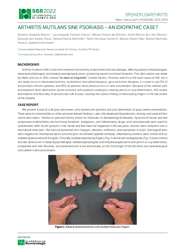 (PDF) Arthritis mutilans sine psoriasis – An idiopathic case? | Débora ...