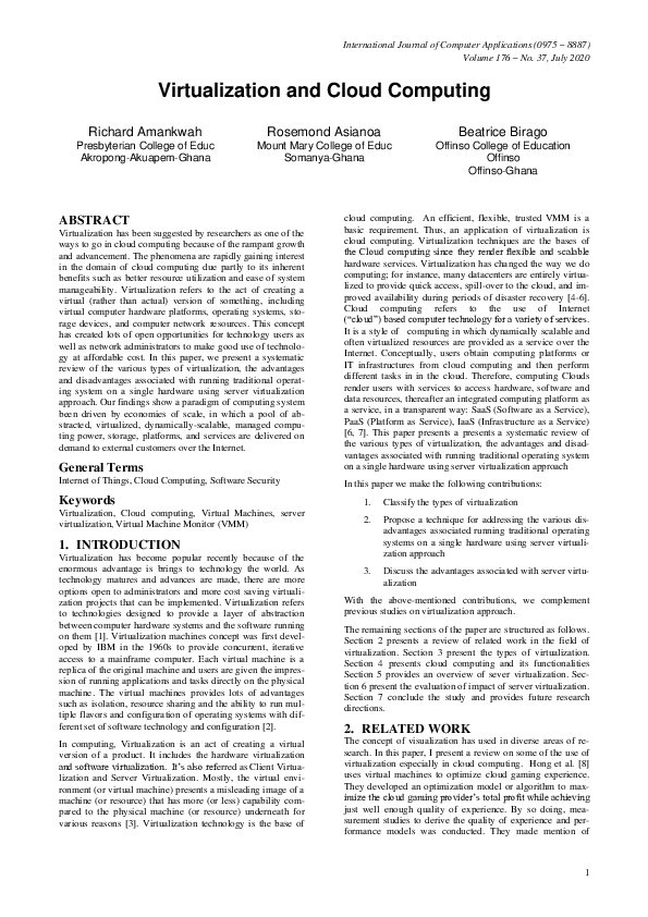 (PDF) Virtualization and Cloud Computing