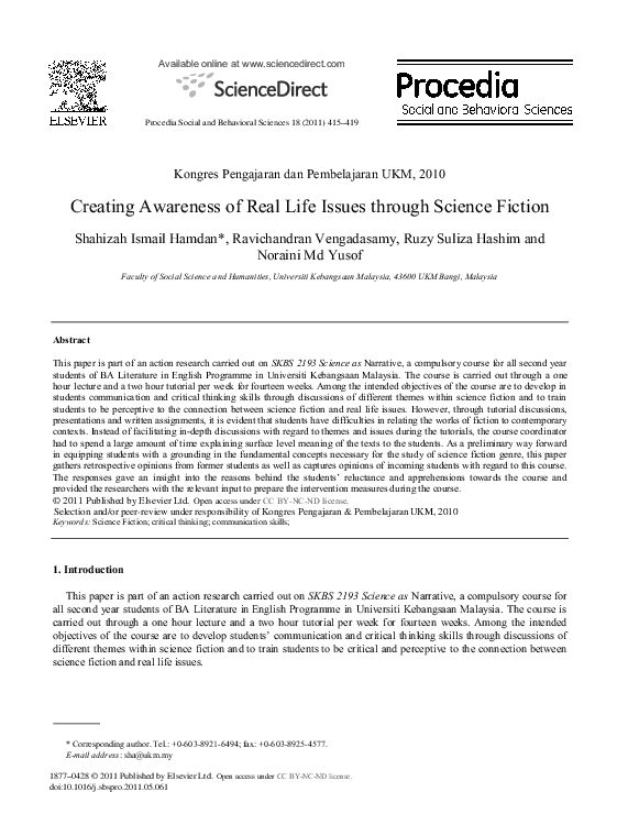 (PDF) Creating Awareness of Real Life Issues through Science Fiction
