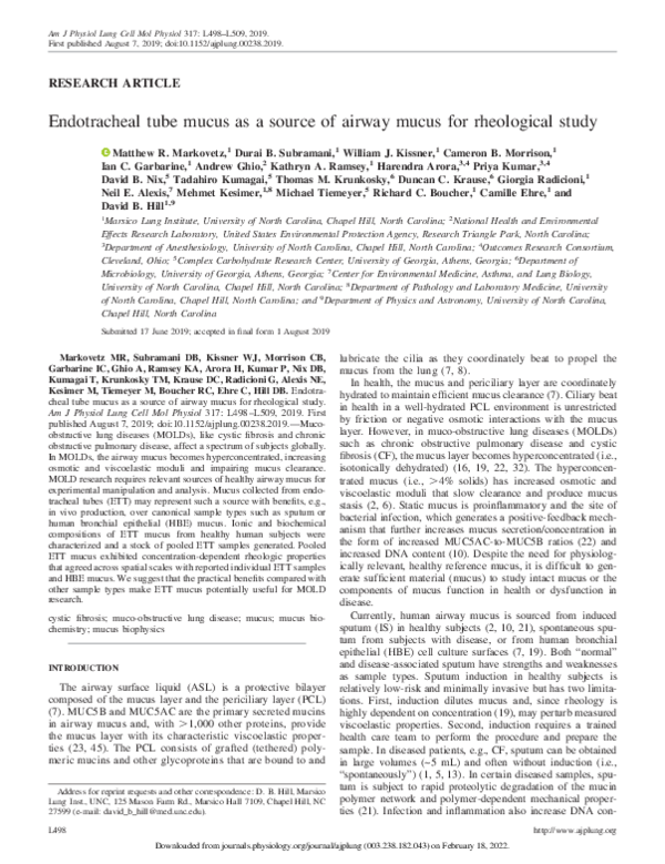 (PDF) Endotracheal tube mucus as a source of airway mucus for ...