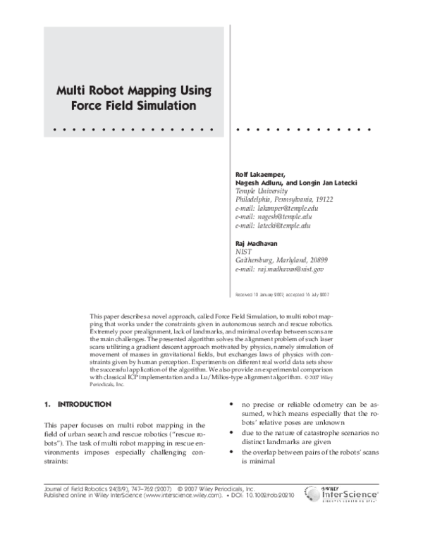 (PDF) Multi robot mapping using force field simulation