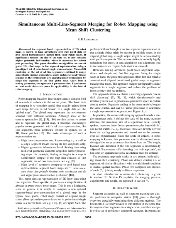 (PDF) Simultaneous multi-line-segment merging for robot mapping using Mean shift clustering