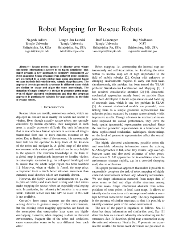(PDF) Robot Mapping for Rescue Robots