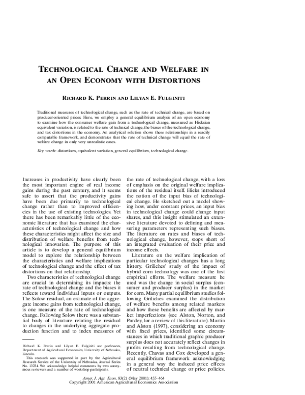 (PDF) Technological Change and Welfare in an Open Economy with Distortions
