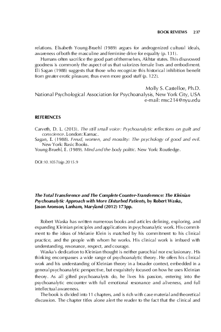 (PDF) Robert Waska: The Total Transference and The Complete Counter-Transference: The Kleinian ...