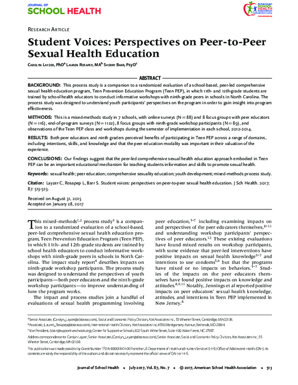 (PDF) Student Voices: Perspectives on Peer-to-Peer Sexual Health ...