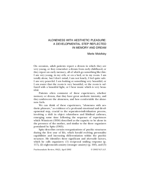 (PDF) Aloneness With Aesthetic Pleasure: A Developmental Step Reflected ...