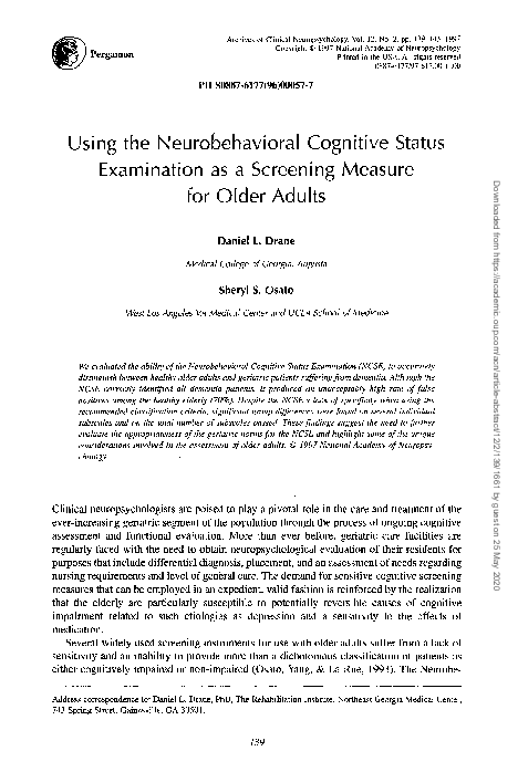 (PDF) Using the neurobehavioral cognitive status examination as a ...