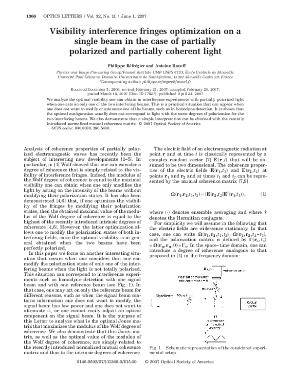 (PDF) Visibility interference fringes optimization on a single beam in the case of partially ...
