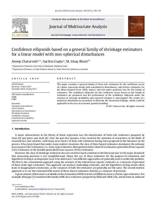 (PDF) Confidence ellipsoids based on a general family of shrinkage estimators for a linear model ...