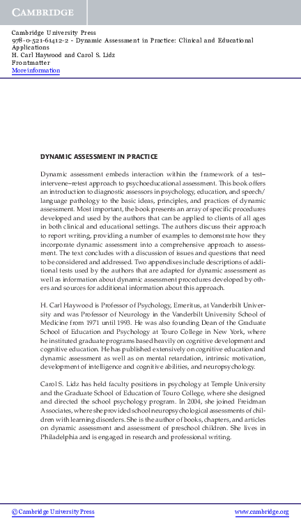 (PDF) Dynamic Assessment in Practice: Clinical and Educational Applications