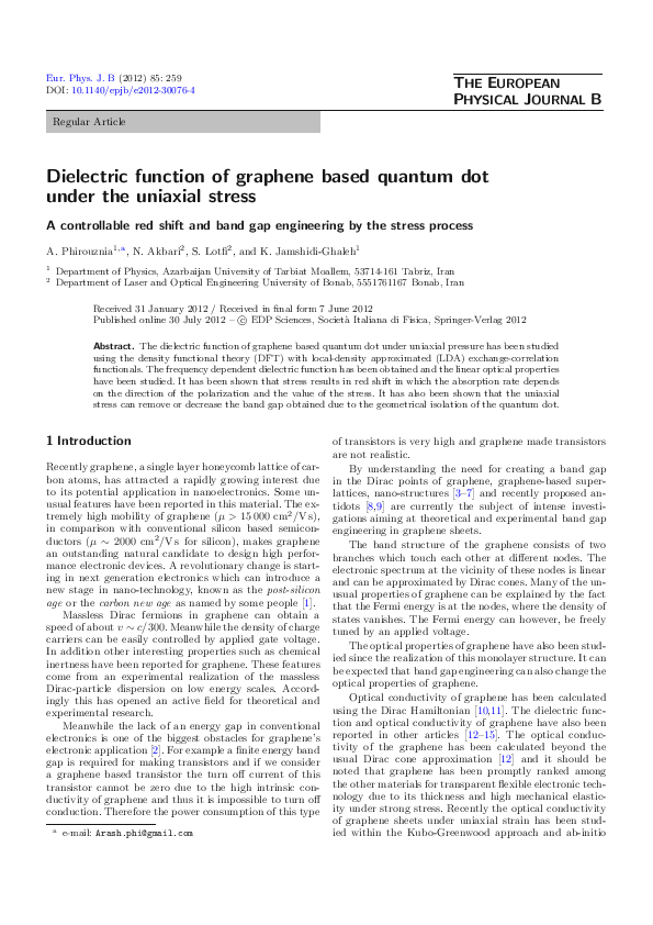 (PDF) Dielectric function of graphene based quantum dot under the uniaxial stress | Kazem ...