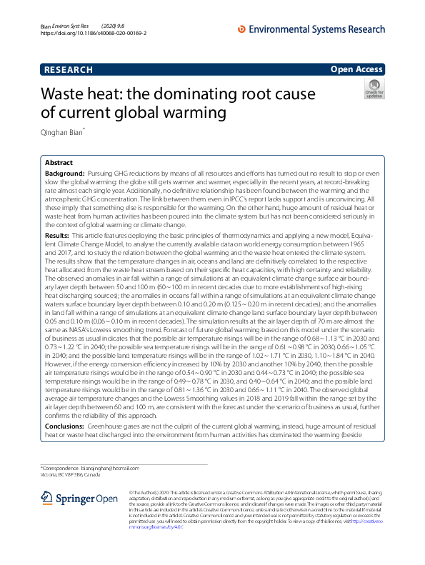 (PDF) Waste heat: the dominating root cause of current global warming