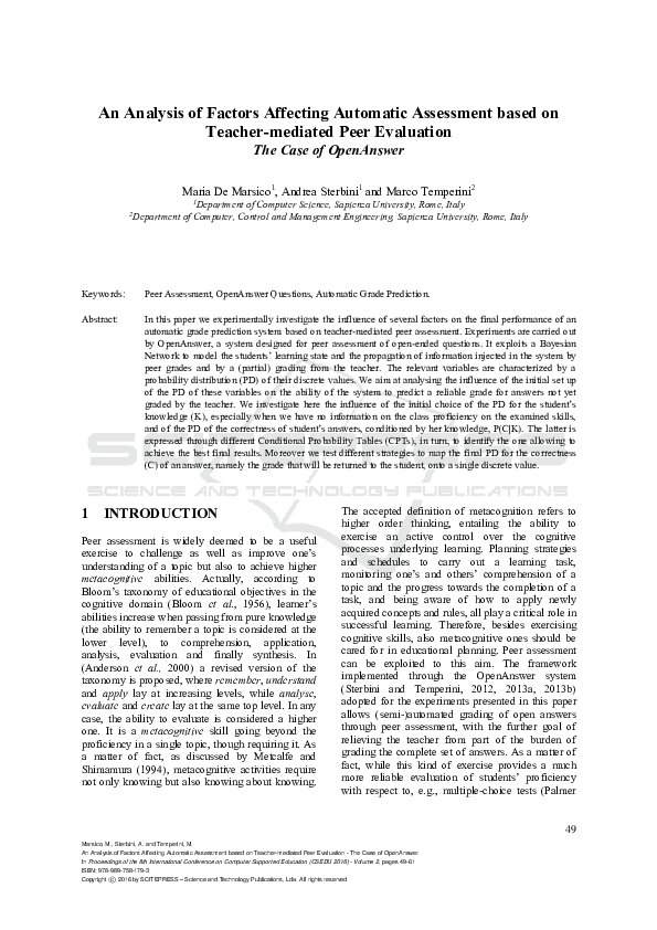 (PDF) An Analysis of Factors Affecting Automatic Assessment based on Teacher-mediated Peer ...