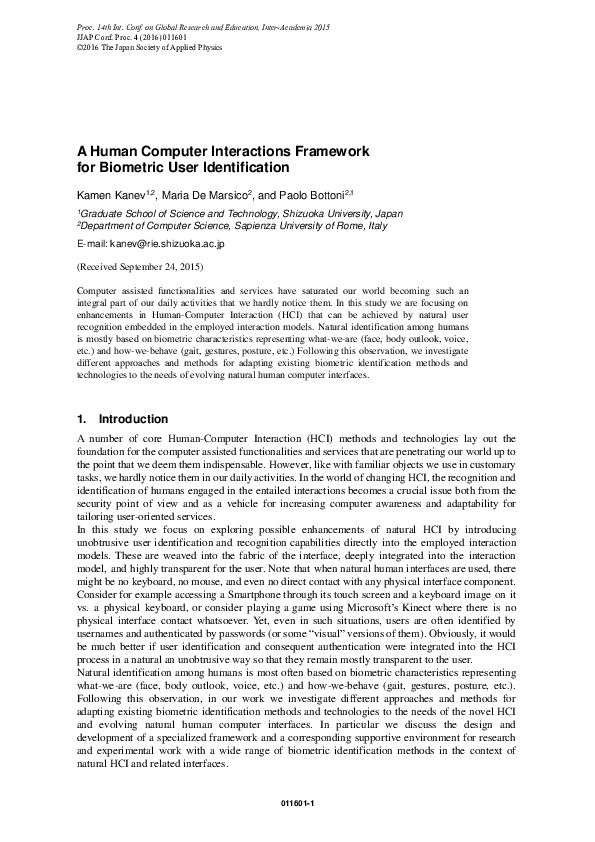 (PDF) A human computer interactions framework for biometric user identification
