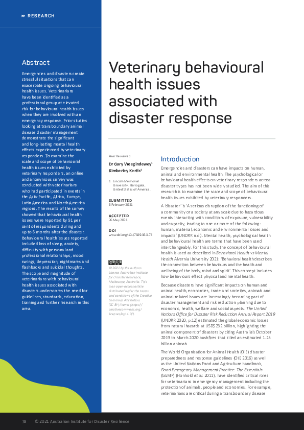 (PDF) Veterinary behavioural health issues associated with disaster ...
