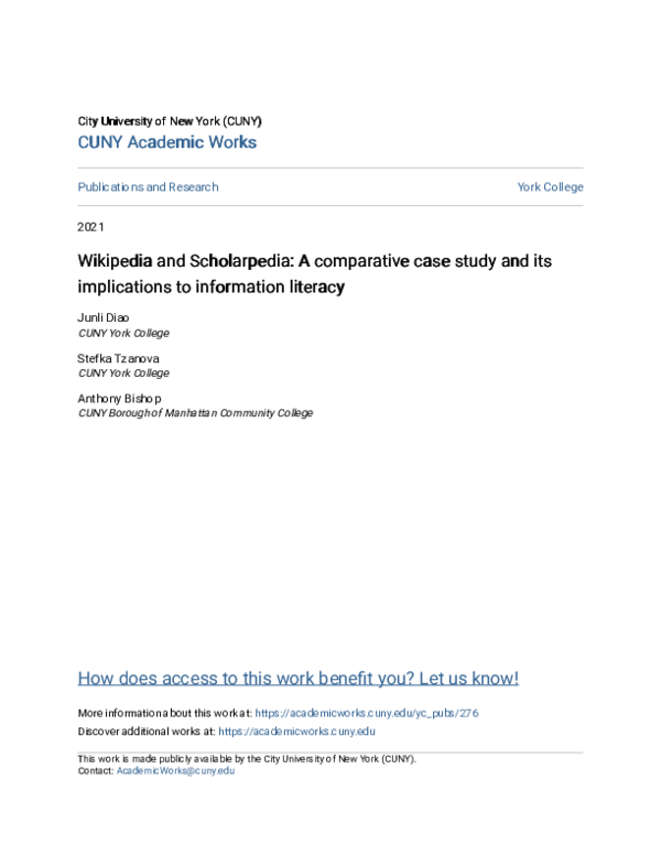 (PDF) Wikipedia and Scholarpedia: A comparative case study and its implications to information ...
