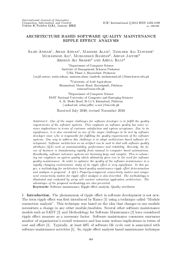 (PDF) Architecture Based Software Quality Maintenance Ripple Effect Analysis