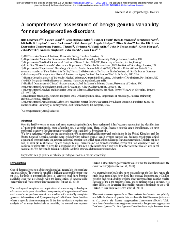 (PDF) A comprehensive assessment of benign genetic variability for ...
