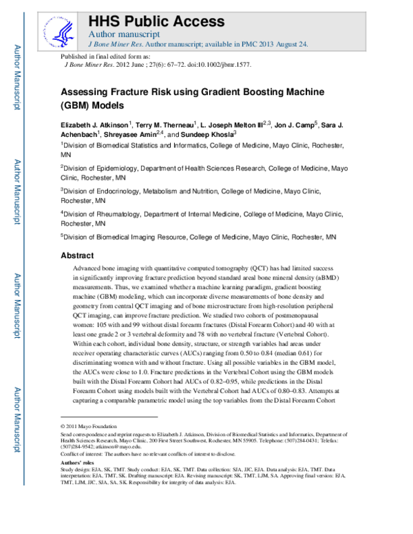 (PDF) Assessing fracture risk using gradient boosting machine (GBM) models
