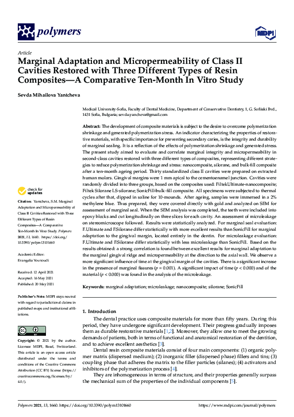 (PDF) Marginal Adaptation and Micropermeability of Class II Cavities ...