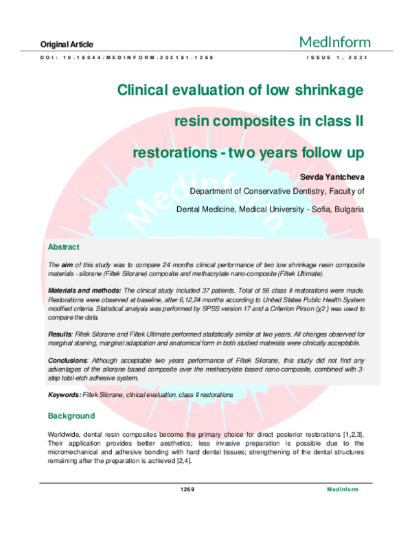 Pdf Clinical Evaluation Of Low Shrinkage Resin Composites In Class Ii Restorations Two Years