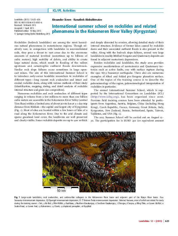 (PDF) International Summer School on Rockslides and Related Phenomena in the Kokomeren River ...