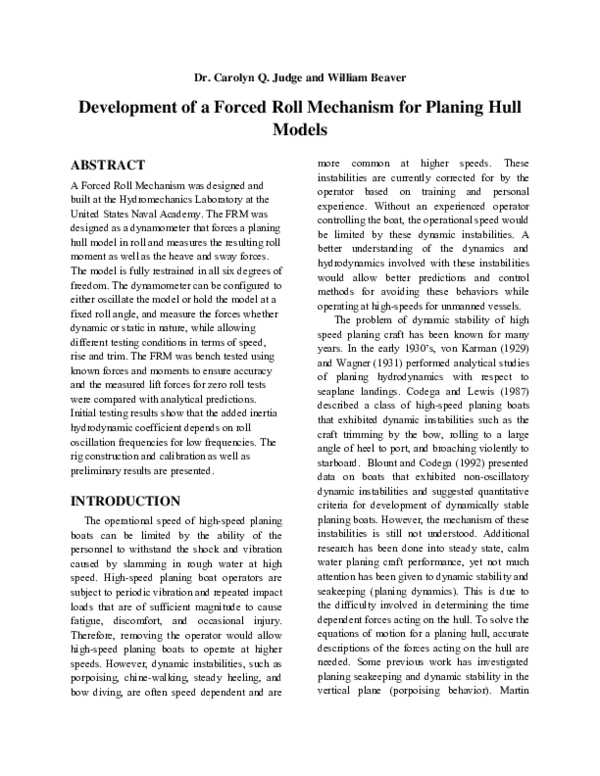 (PDF) Development of a Forced Roll Mechanism for Planing Hull Models