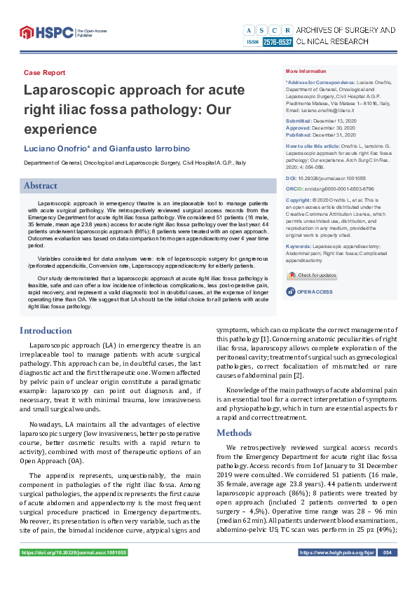 (PDF) Laparoscopic approach for acute right iliac fossa pathology: Our ...