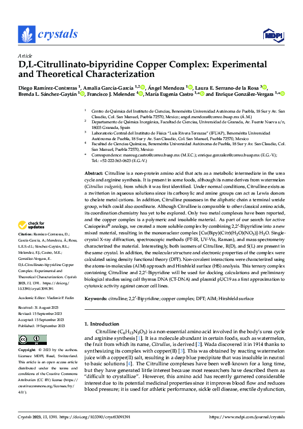 (PDF) D,L-Citrullinato-bipyridine Copper Complex: Experimental and Theoretical Characterization