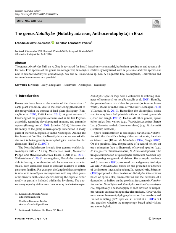 (PDF) The genus Notothylas (Notothyladaceae, Anthocerotophyta) in Brazil