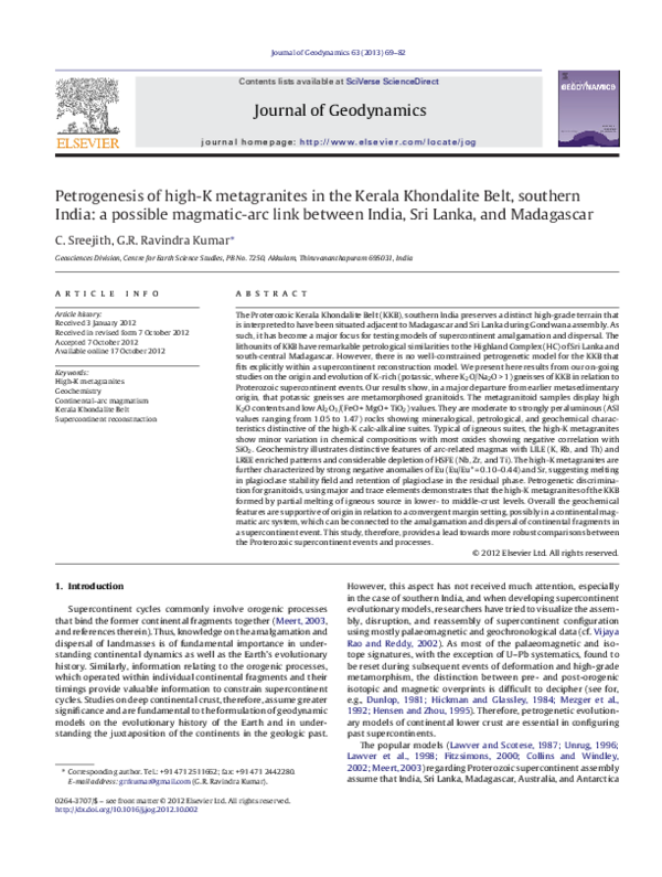 (PDF) Petrogenesis of high-K metagranites in the Kerala Khondalite Belt ...