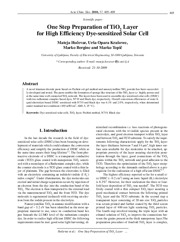 (PDF) One Step Preparation of TiO2 Layer for High Efficiency Dye ...