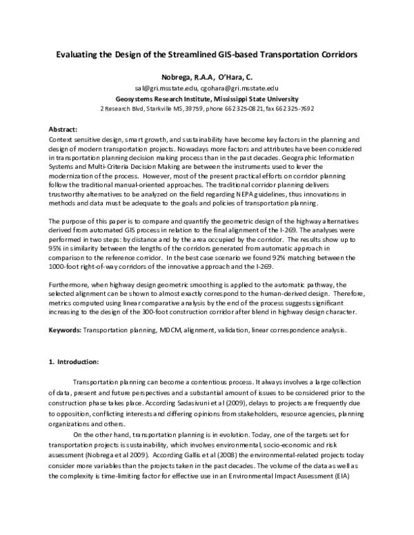 (PDF) Evaluating the Design of the Streamlined GIS-based Transportation Corridors