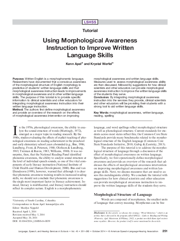 (PDF) Using morphological awareness instruction to improve written ...