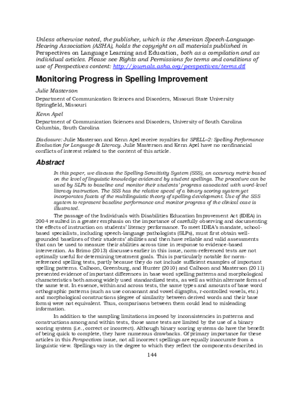 (PDF) Monitoring Progress in Spelling Improvement