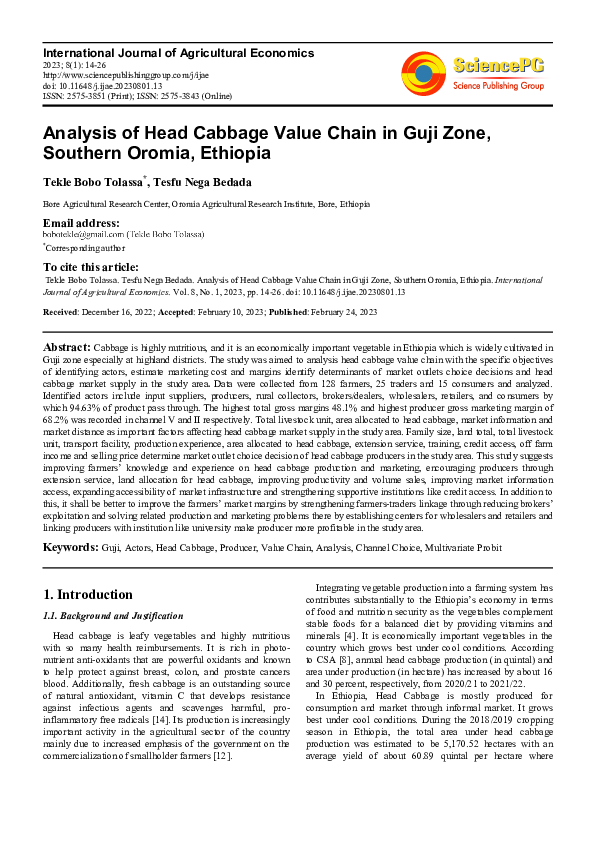 (PDF) Analysis of Head Cabbage Value Chain in Guji Zone, Southern ...