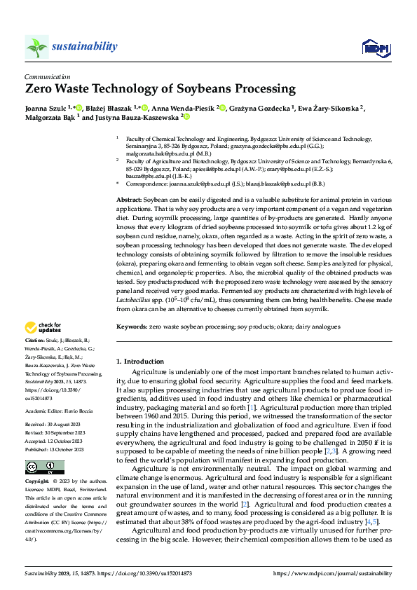 (PDF) Zero Waste Technology of Soybeans Processing