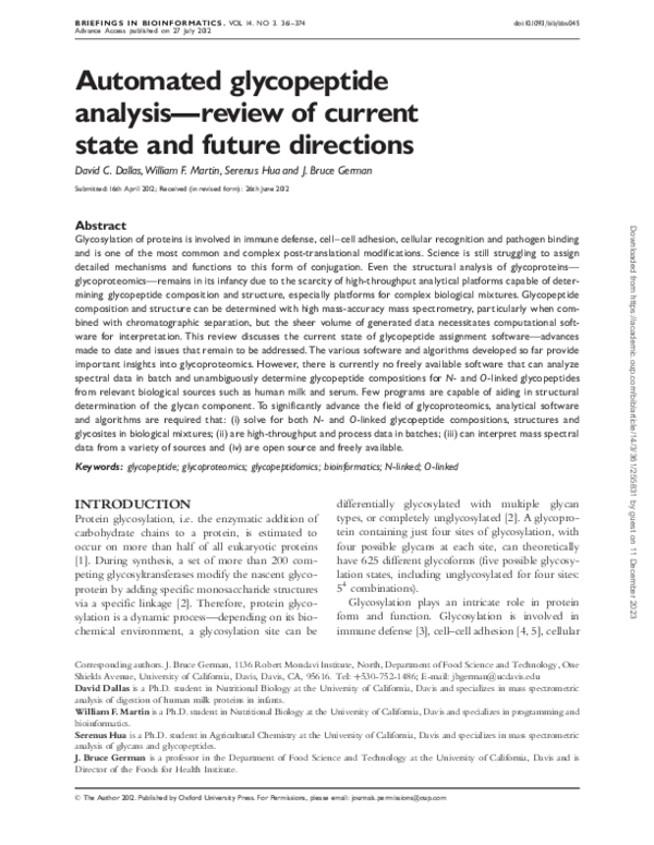 (PDF) Automated glycopeptide analysisçreview of current state and ...