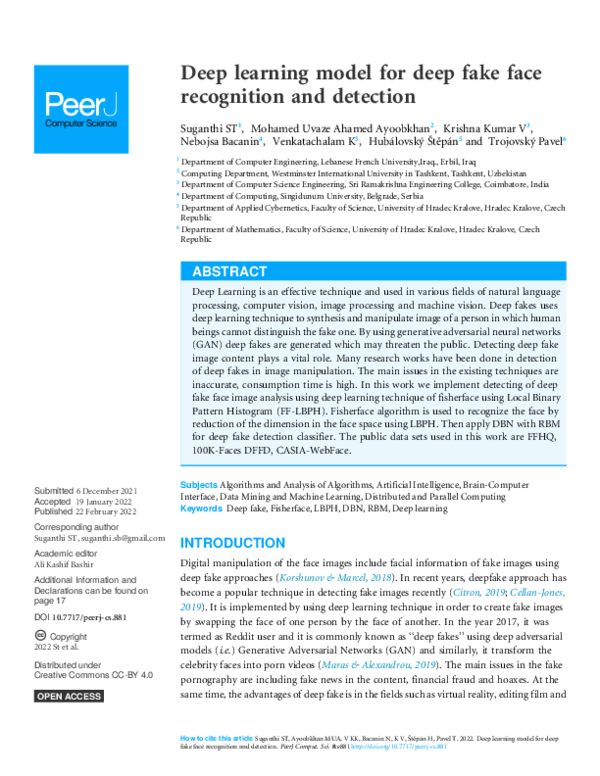 (PDF) Deep learning model for deep fake face recognition and detection